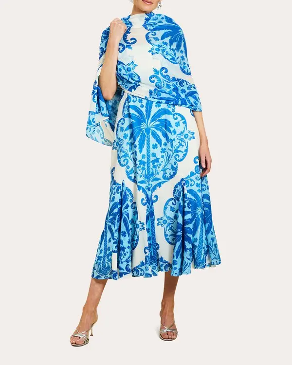 Mestiza New York Reverie Printed Chiffon Godet Scarf Maxi Dress