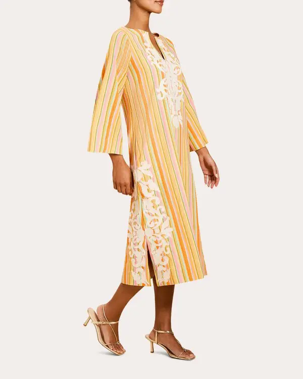 Mestiza New York Ines Embroidered Stripe Kaftan Midi Dress