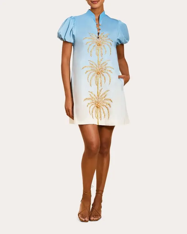 Mestiza New York Elliana Embroidered Poplin Barong Mini Dress - Blue
