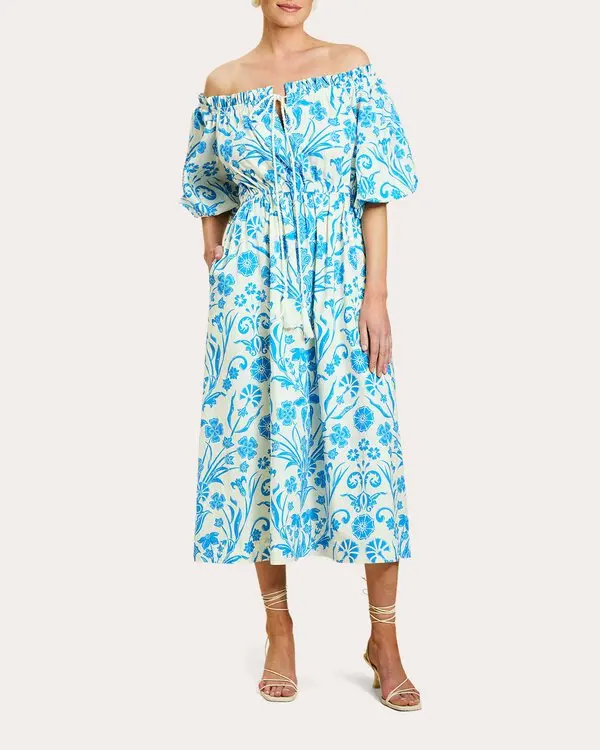 Mestiza New York Off-shoulder Floral Print Midi Dress - Blue