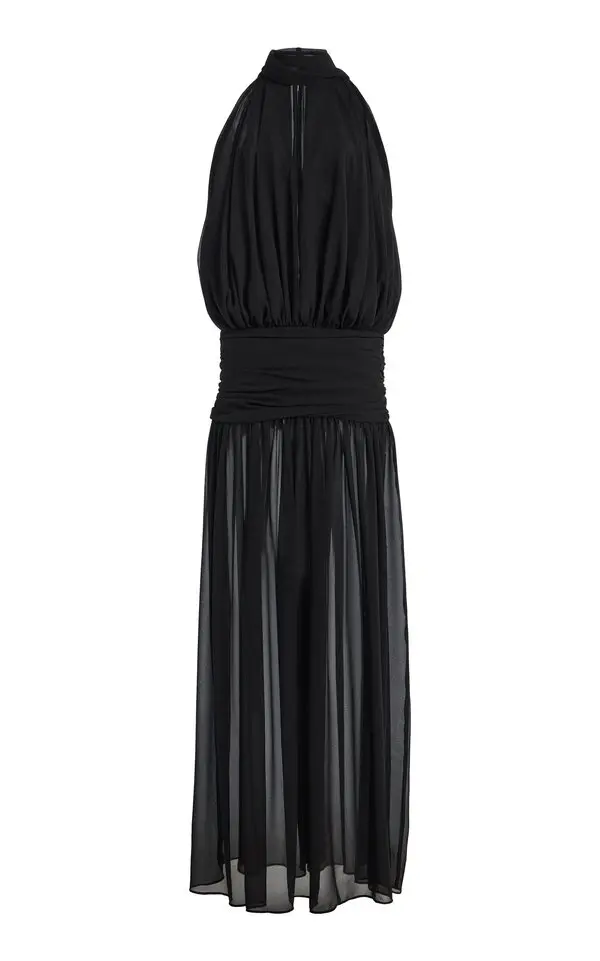 DE LA VALI Cruz Crepe Tie-neck Maxi Dress - Black
