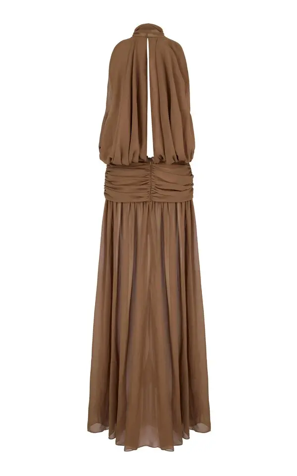 DE LA VALI Cruz Crepe Tie-neck Maxi Dress - Taupe