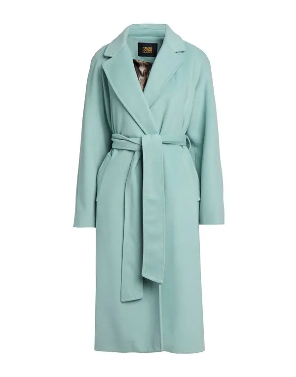 Roberto Cavalli Belted Wool Blend Coat - Blue