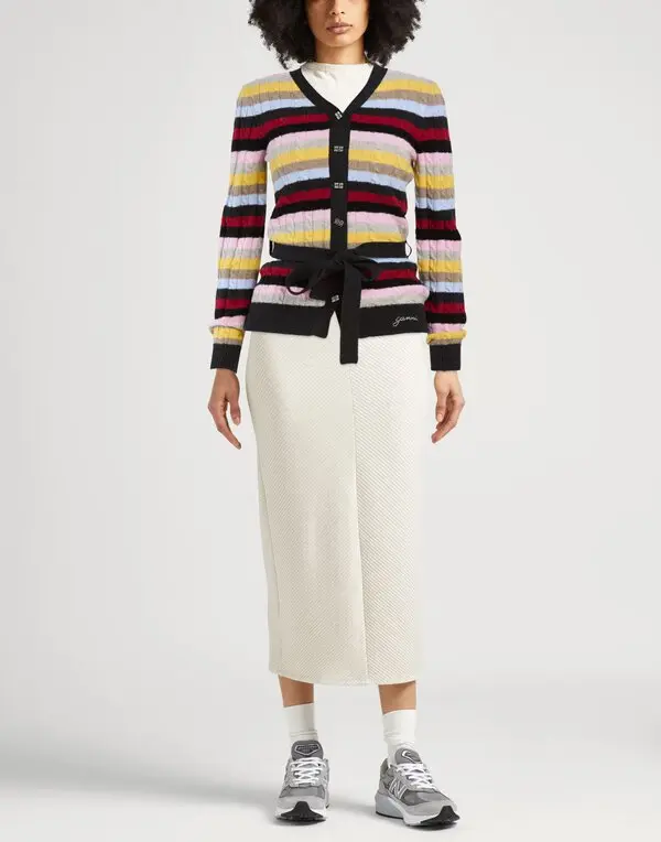 GANNI Intarsia-knit Belted Cardigan - Grey