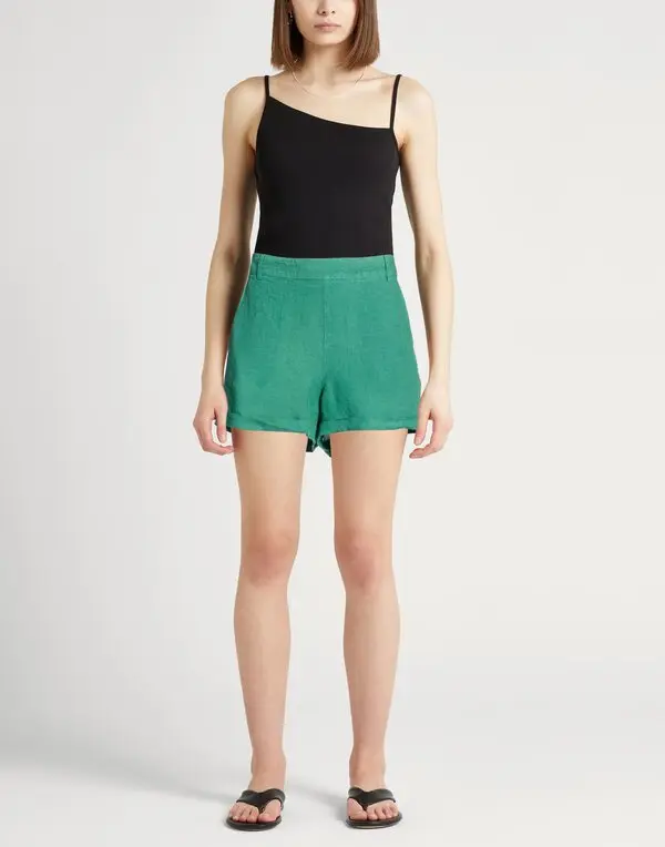 120% Lino Linen High Waisted Shorts - Green