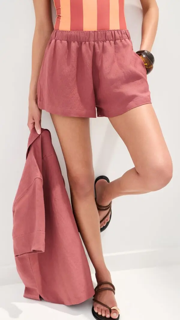 LE BOP Donda Linen Blend Shorts - Marsala