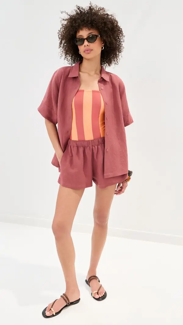 LE BOP Donda Linen Blend Shorts - Marsala