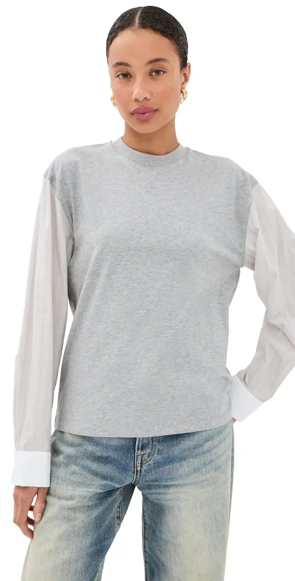 MERYLL ROGGE T-shirt With Shirting Sleeves - Grey Multi