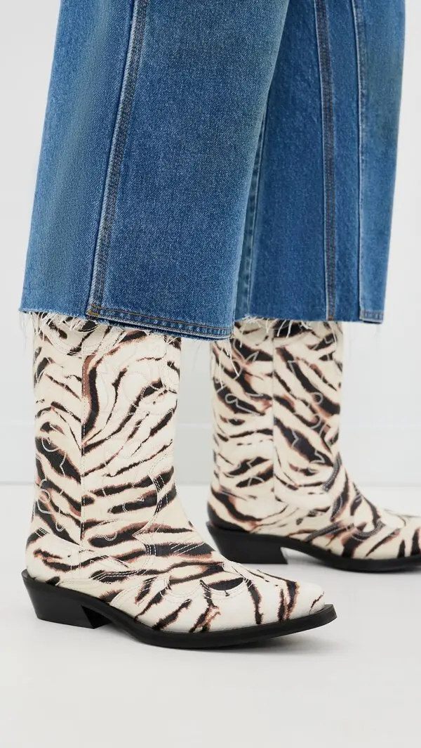 GANNI Embroidered Zebra Western Boots