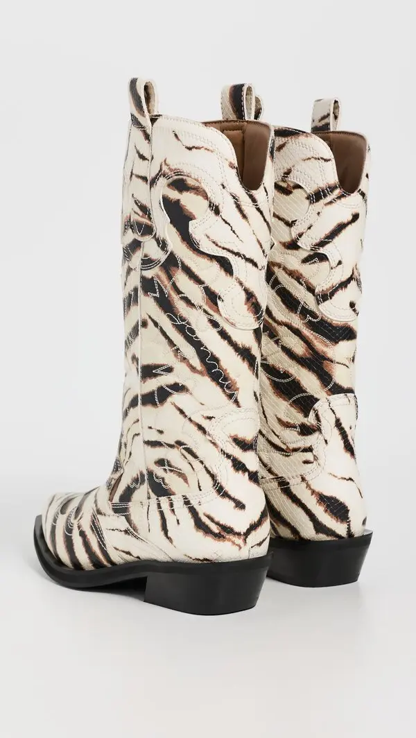 GANNI Embroidered Zebra Western Boots