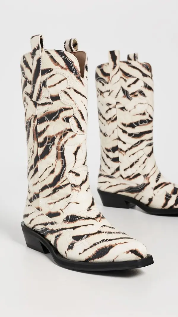 GANNI Embroidered Zebra Western Boots