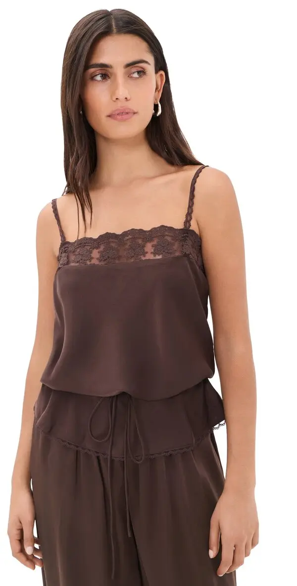Bardot Bonita Satin Lace Trim Top - Dark Choco