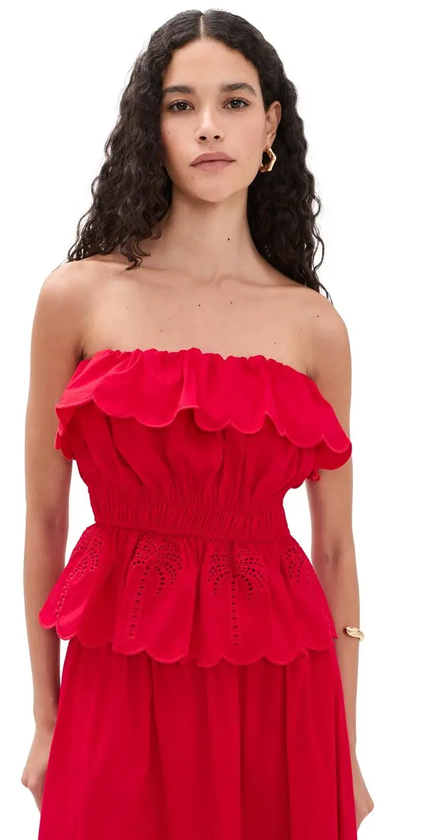 English Factory Embroidery Strapless Top - Red