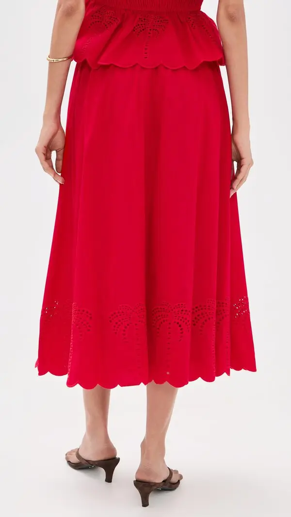 English Factory Embroidered High Waist Midi Skirt