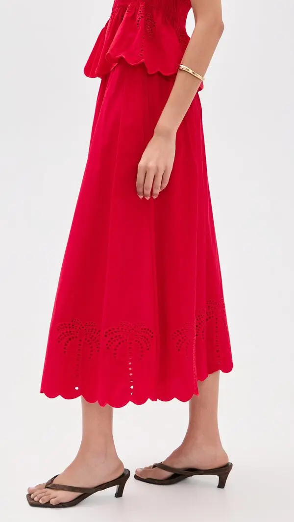 English Factory Embroidered High Waist Midi Skirt