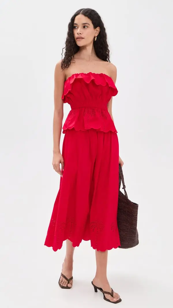 English Factory Embroidered High Waist Midi Skirt