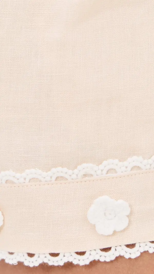 English Factory Floral Detailed Linen Shorts - Light Beige