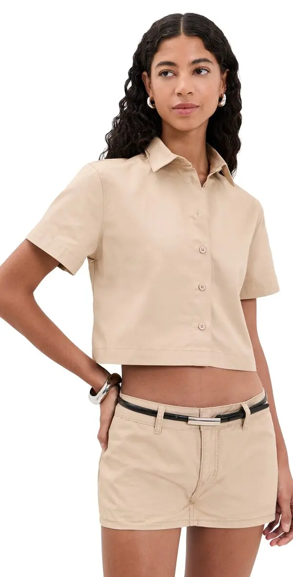 Lioness Solstice Shirt Classic Collared Cotton Twill - Stone