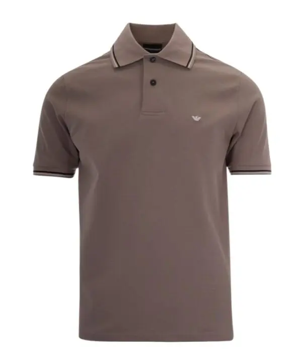 Emporio Armani Logo Embroidered Striped-trim Polo Shirt - Brown
