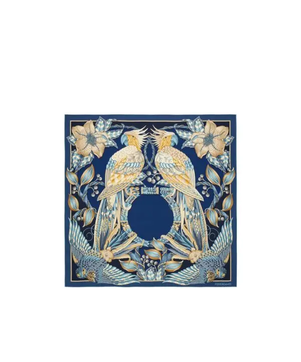FERRAGAMO Parrots Print Silk Scarf - Blue