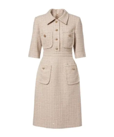 Elie Saab Sequined Tweed Midi Dress - Nude