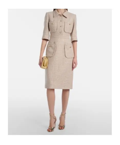 Elie Saab Sequined Tweed Midi Dress