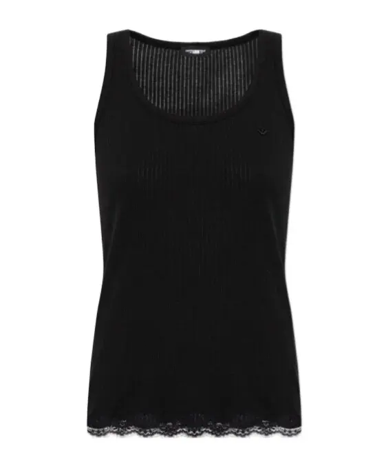 Emporio Armani Ribbed Lace-trim Lingerie Top - Black