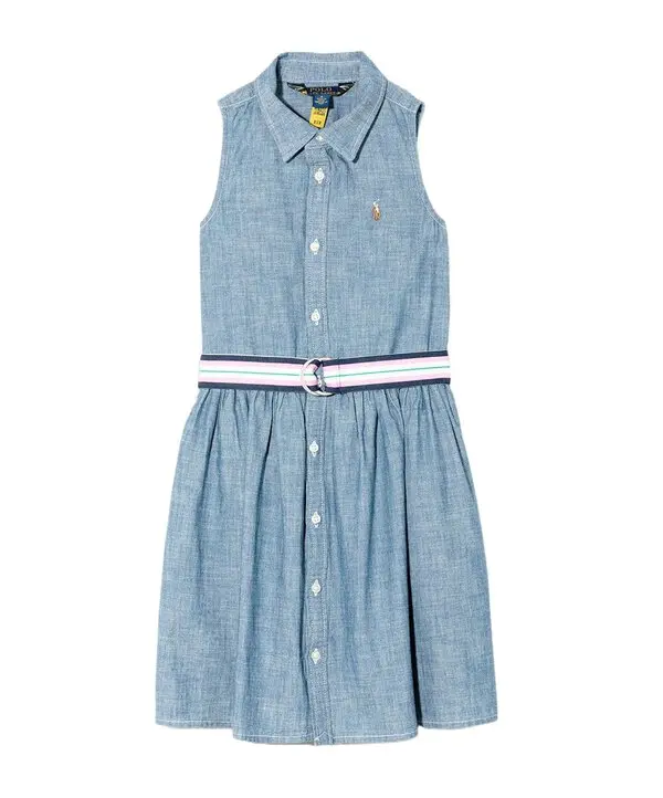 Polo Ralph Lauren Sleeveless Collared Shirt Dress With Logo Detail And Belt - Blue