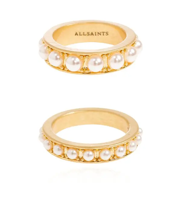 ALLSAINTS Pearl Embellished Stacked Ring - Yellow