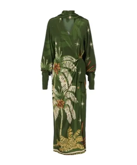 Johanna Ortiz Printed Silk Midi Dress - Green
