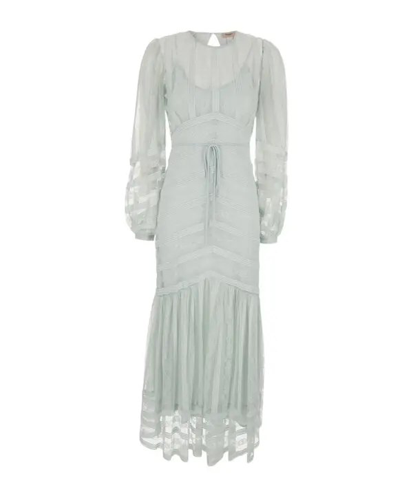 TWINSET Striped Laced Long Dress - Gray