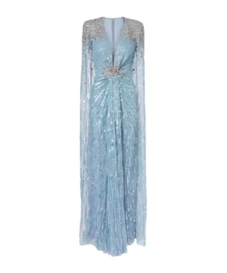 Jenny Packham Symphony Embellished Caped Gown - Blue