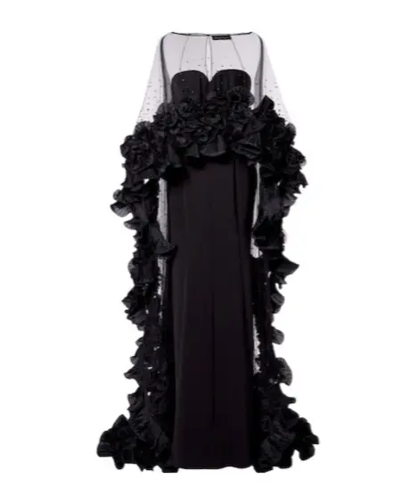 Jenny Packham Ruffled Caped Gown - Black