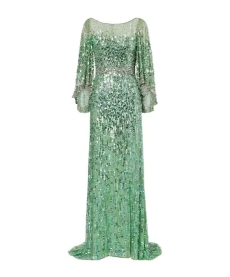 Jenny Packham Ines Embellished Sequined Gown - Green