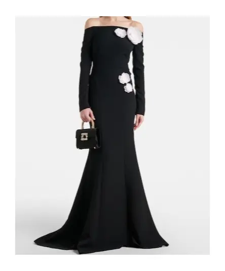 Safiyaa Rory Floral Appliqué Gown - Black
