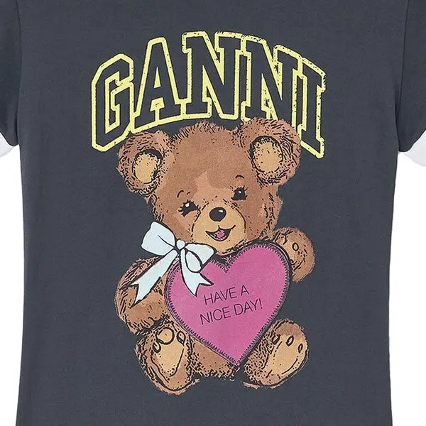 GANNI Cropped Teddy Bear Graphic T-shirt - Phantom Black