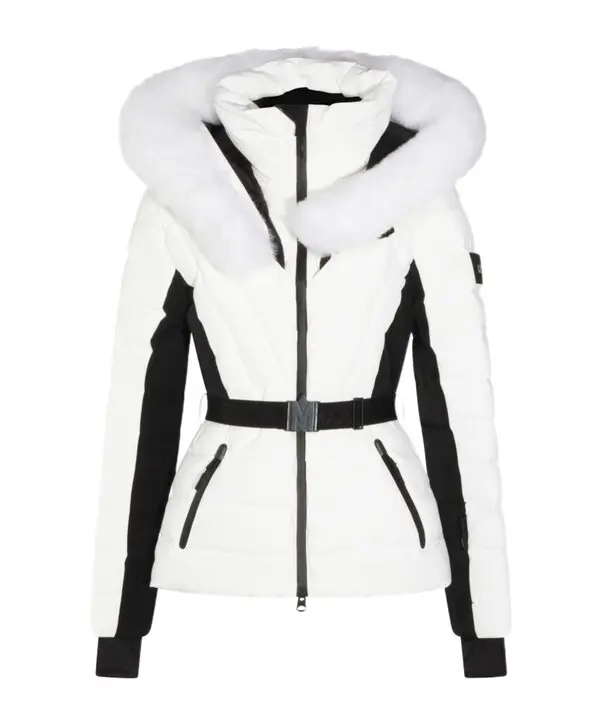 Mackage Belted Waist Ski Jacket With Fur-trimmed Hood - Off-white