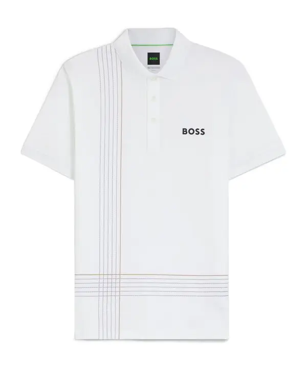 Hugo Boss Active Quick-dry Polo Shirt With Check Artwork - White