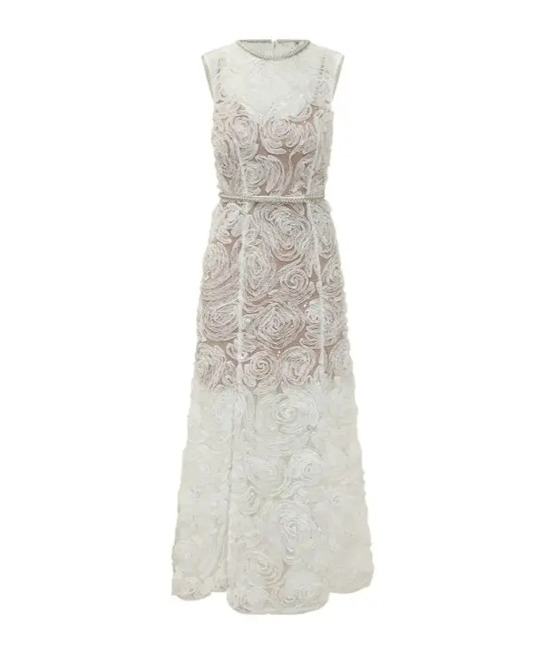 SELF-PORTRAIT Tulle Lace Midi Dress - White