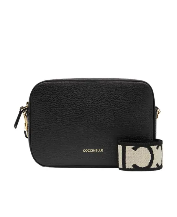 COCCINELLE Tebe Logo Stamp Zipped Small Shoulder Bag - Black