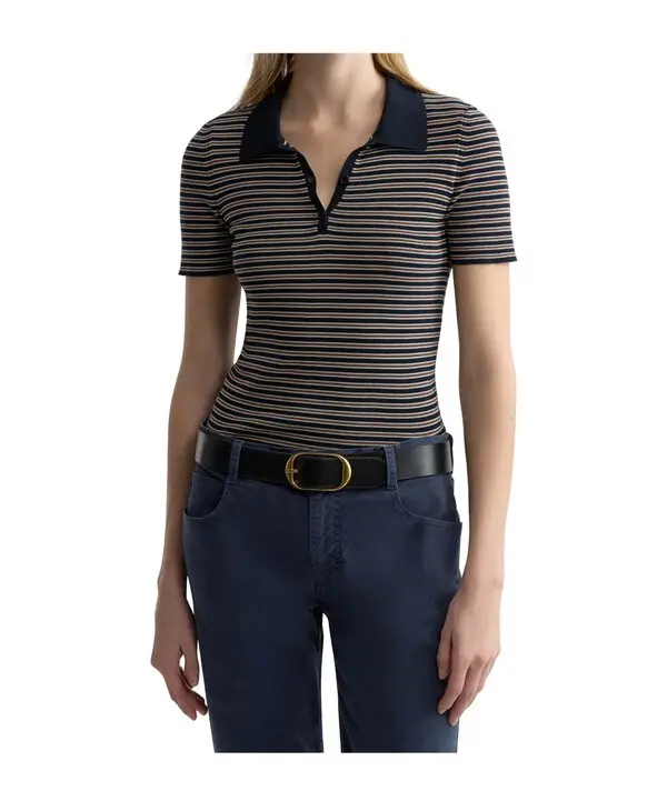 NILI LOTAN Gemmatta Striped Polo Shirt
