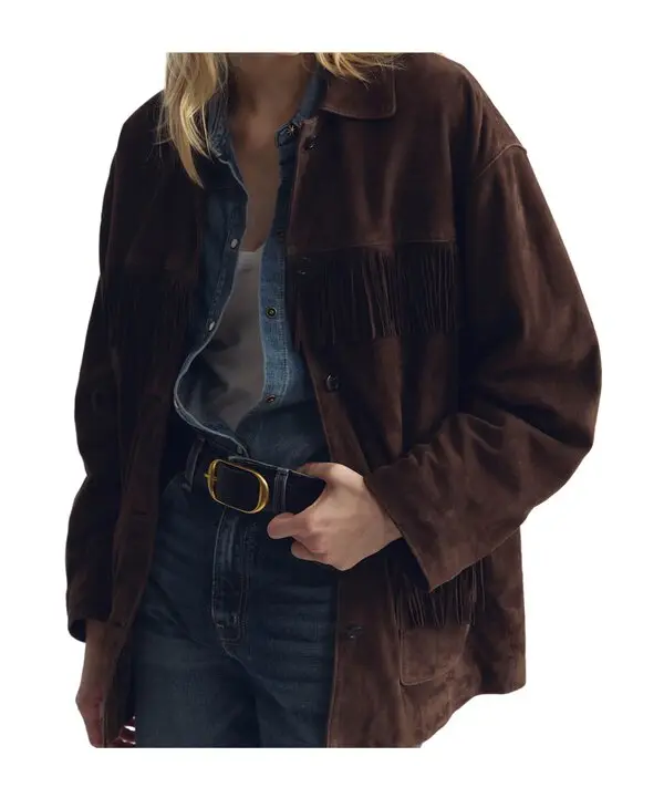 NILI LOTAN Fringed Suede Jacket - Black