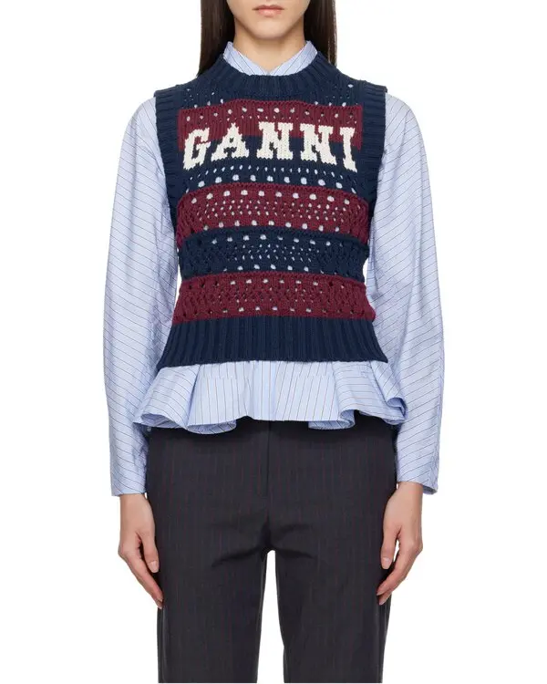 GANNI Striped Knitted Vest
