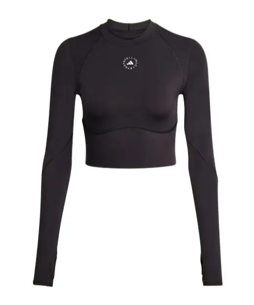 Adidas By Stella McCartney Long Sleeve Cropped Top With Logo Detail - Black
