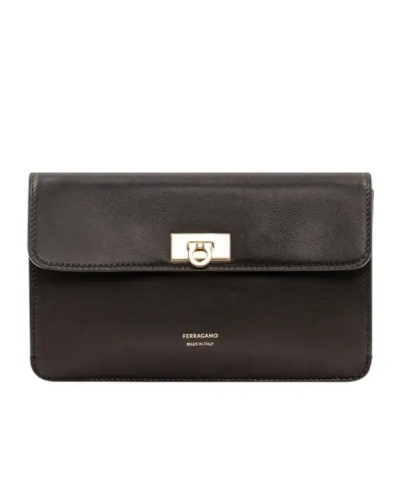 FERRAGAMO Gancini Harley Clutch Bag With Shoulder Strap - Black