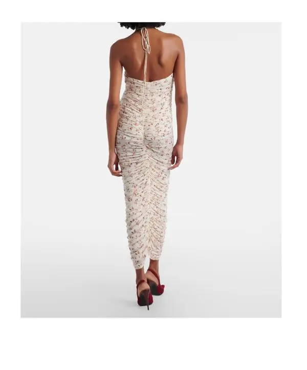 Magda Butrym Floral Appliqué Ruched Midi Dress - White