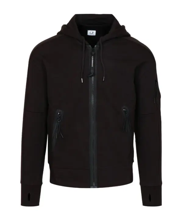 C.P. COMPANY Diagonal Raised Fleece Zip-up Hoodie - Black