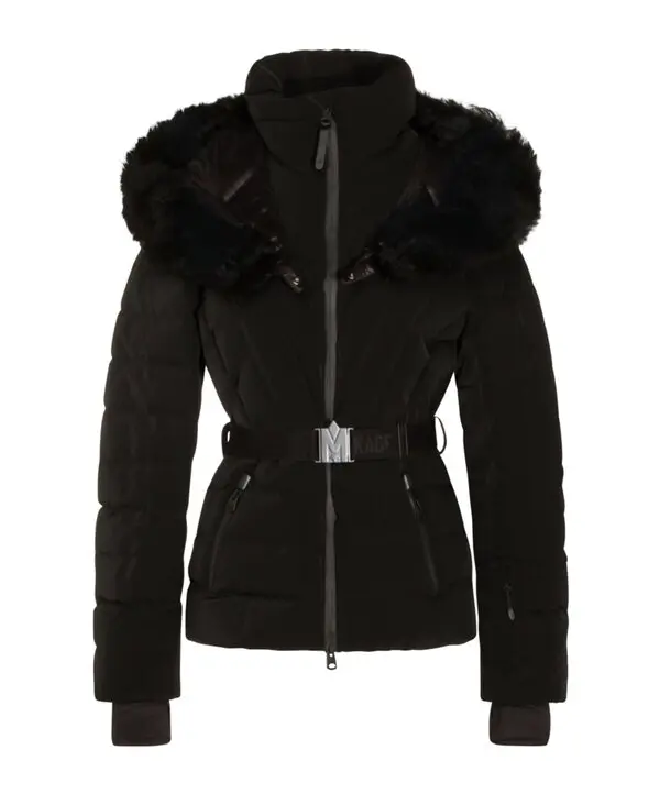 Mackage Hooded Fur-trim Belted Waist Coat - Black