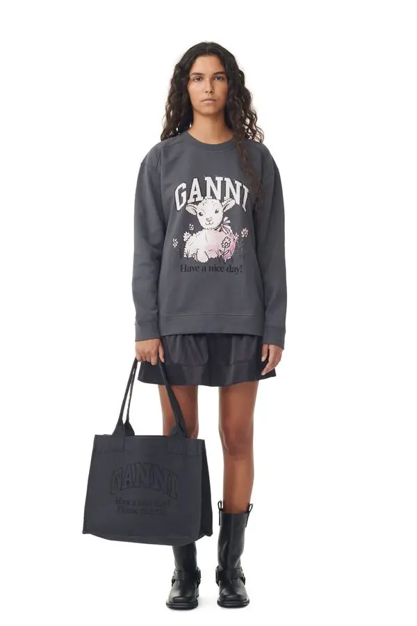 GANNI Logo Embroidered Large Tote Bag
