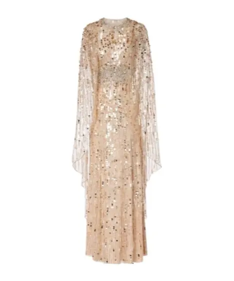 Jenny Packham Honey Dew Caped Embellished Gown - Nude